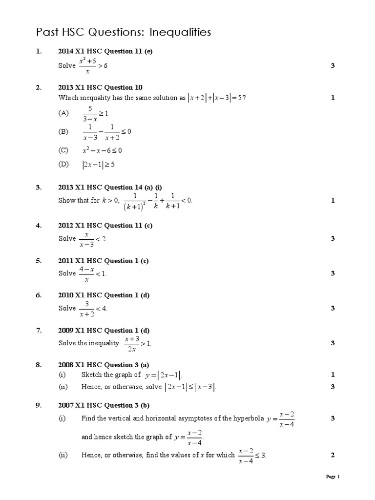 Past HSC Inequalities Questions 2014 | Complex Analysis | Mathematical ...