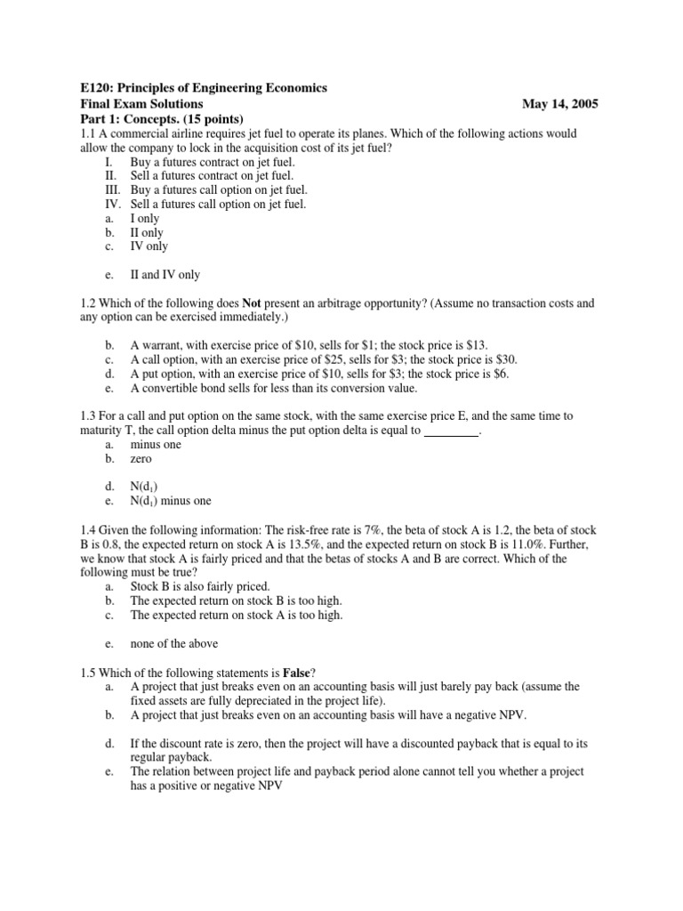 Economics Final Exam Solutions | PDF | Option (Finance) | Stocks