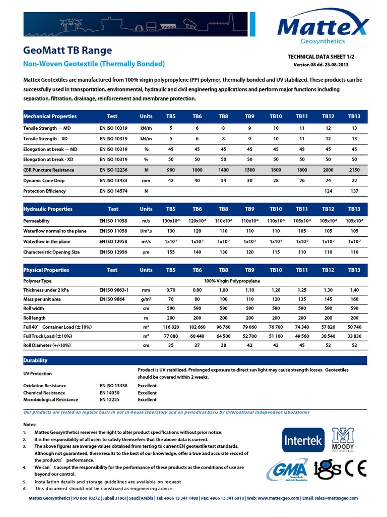 En Iso Mattex Geomatt TB - I-25!08!2013 | PDF | Nonwoven Fabric ...