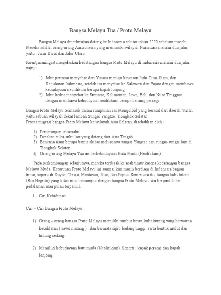 Bangsa Melayu Tua/ Proto Melayu | PDF