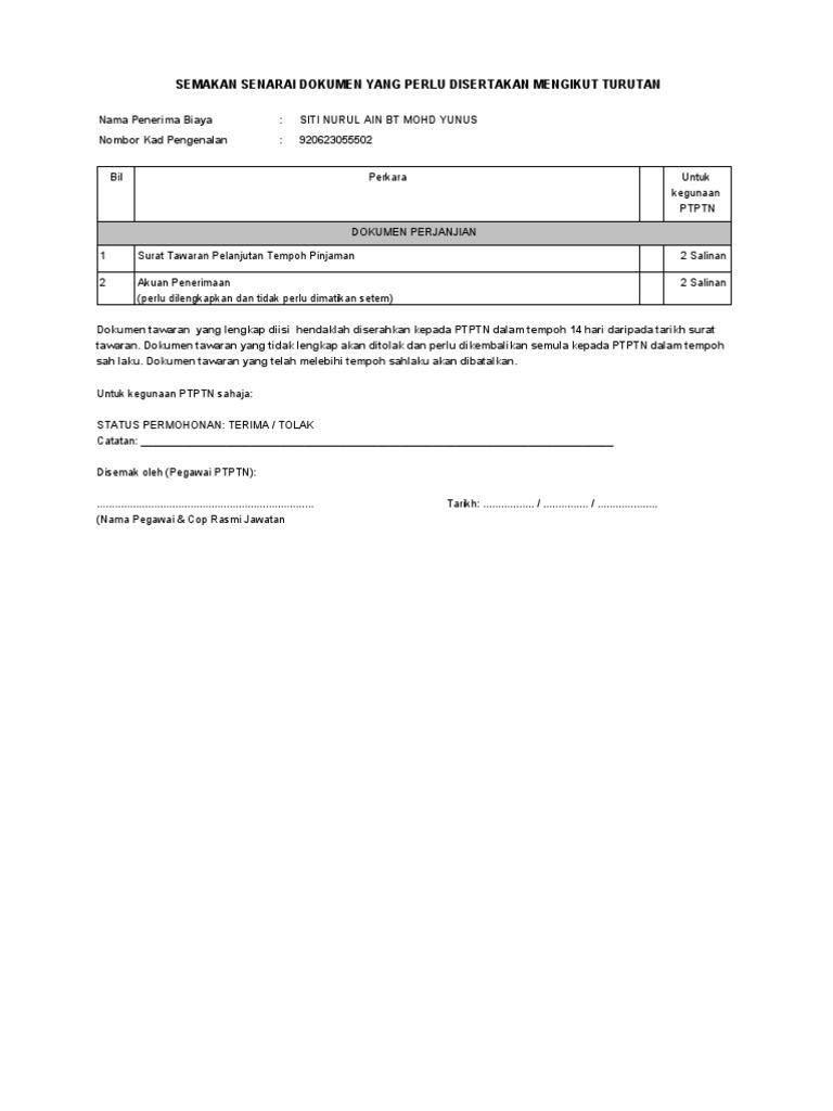 Semakan Senarai Dokumen Yang Perlu Disertakan Mengikut Turutan | PDF
