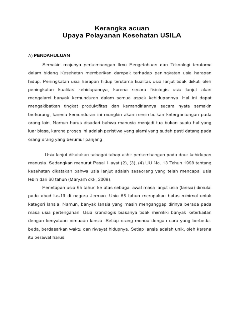 Kerangka Acuan Kerja KAK Pelayanan Kesehatan Usila | PDF