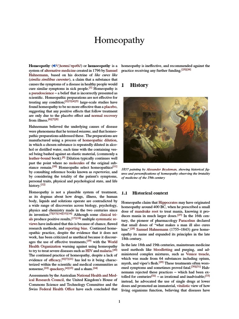 Homeopathy: 1 History | PDF | Homeopathy | Health Care