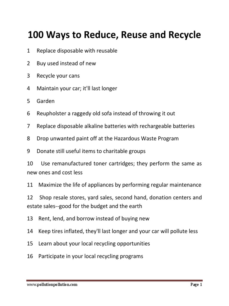 100-Ways-to-Reduce.pdf | Reuse | Recycling 100-Ways-to-Reduce.pdf | Reuse | Recycling