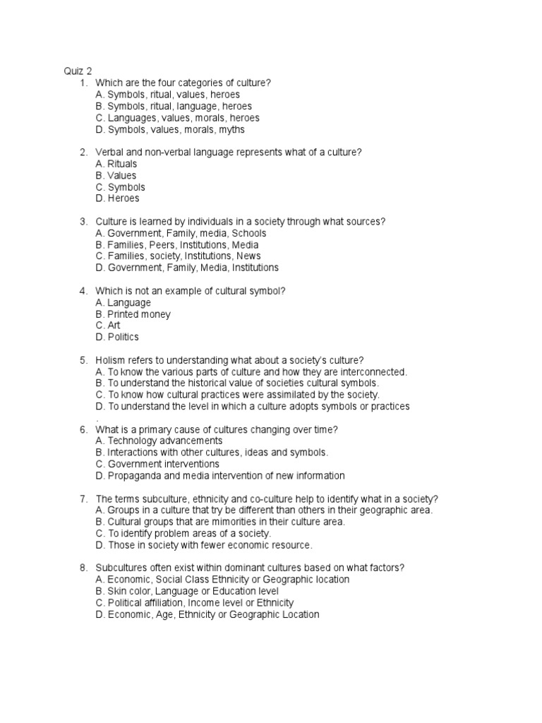 Quiz 2 | PDF | Ethnic Groups | Multiculturalism