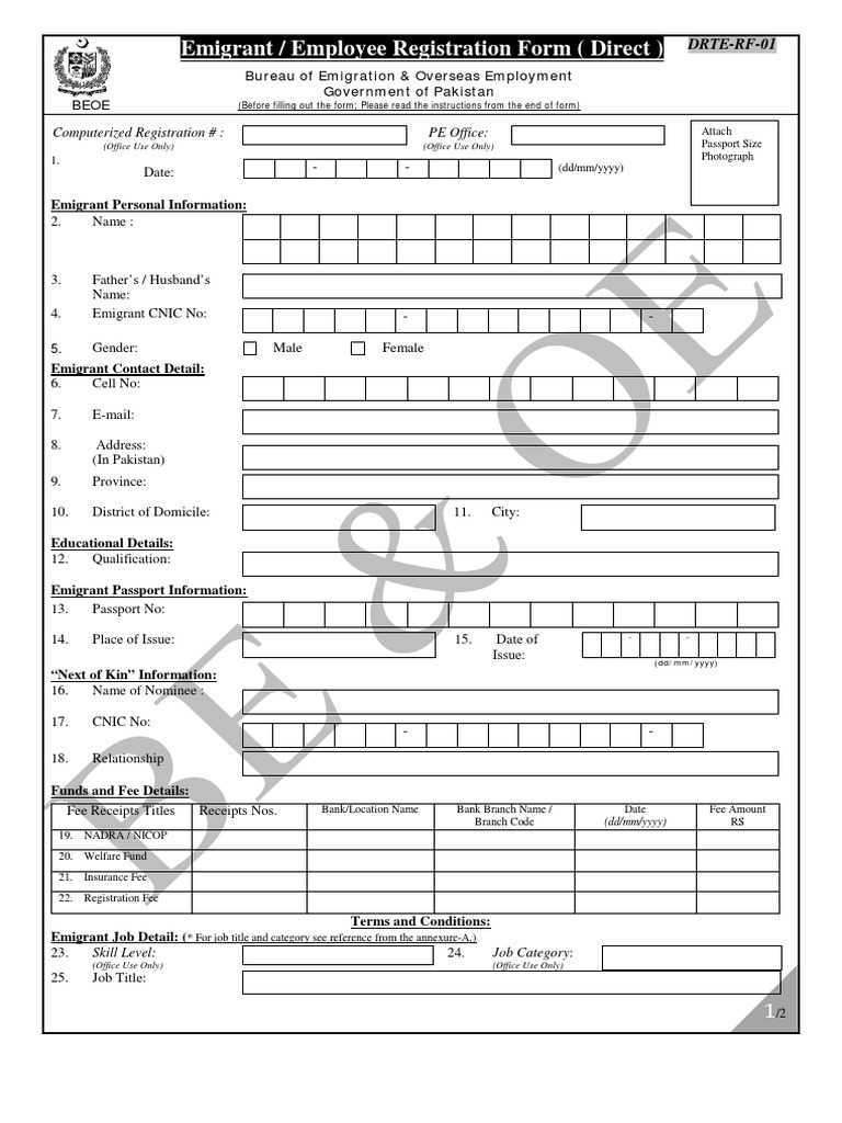 Direct Emigrant Registration Form | PDF | Travel Visa | Passport