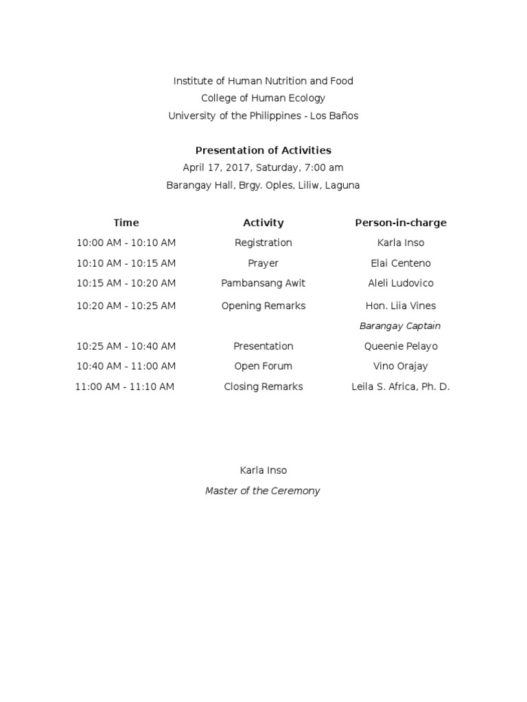 Presentation of Activities | PDF