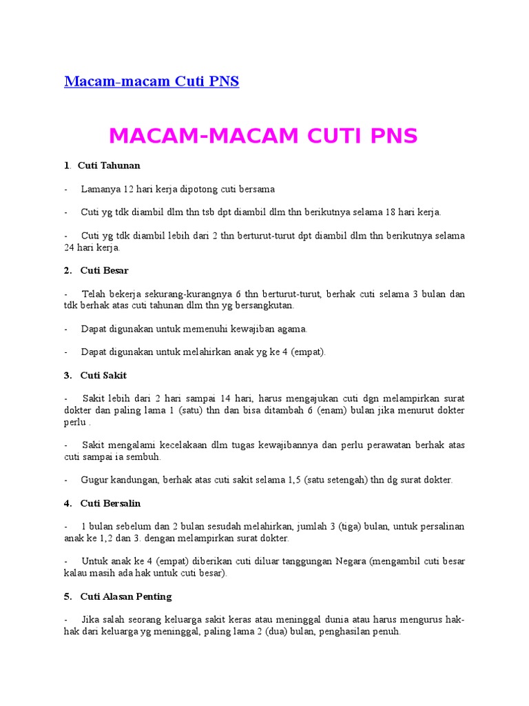Panduan Cuti untuk PNS | PDF