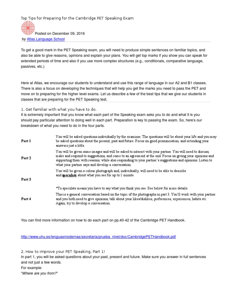 Cambridge PET Speaking Exam Tips | PDF | Question | Test (Assessment)