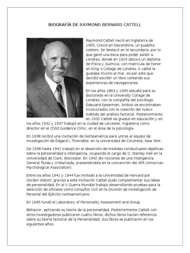 Biografía de Raymond Bernard Cattell | Ciencias del comportamiento ...