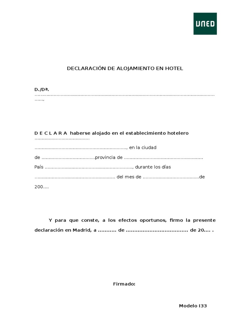 Declaracion Hotel I33 | PDF