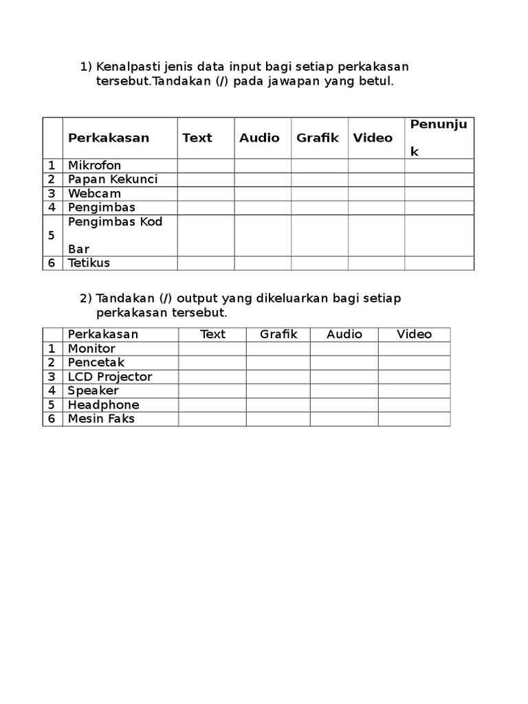 Kenalpasti Jenis Data Input Bagi Setiap Perkakasan Tersebut | PDF