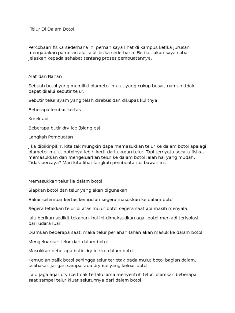 Telur Di Dalam Botol | PDF