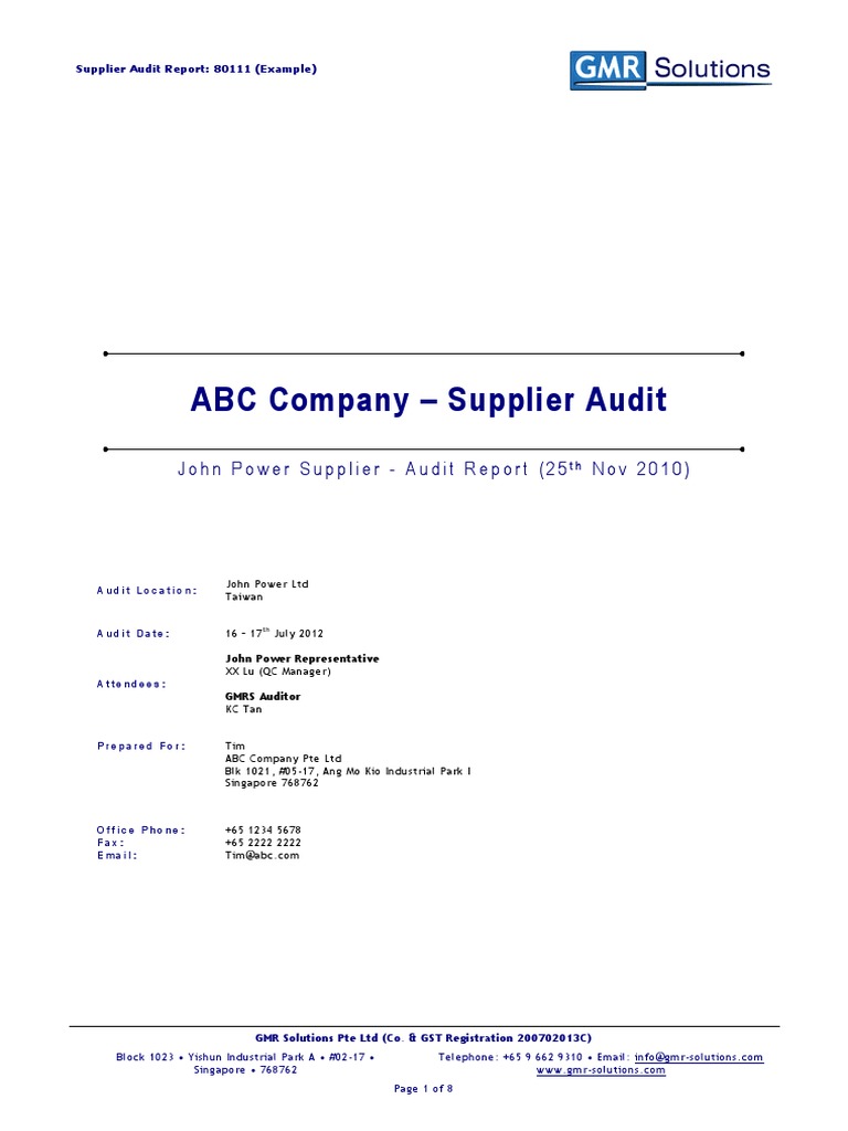 Supplier Technical Audit Report Example GMR | PDF | Audit | Quality ...