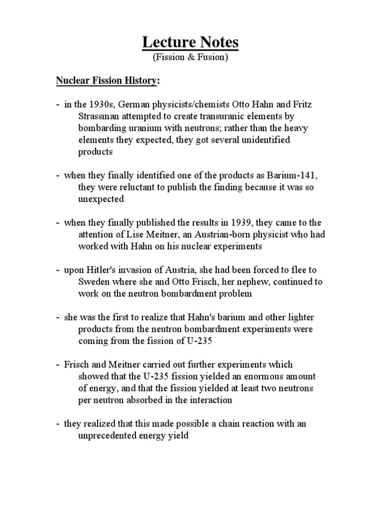 Lecture Notes: Nuclear Fission History | PDF | Nuclear Fission ...
