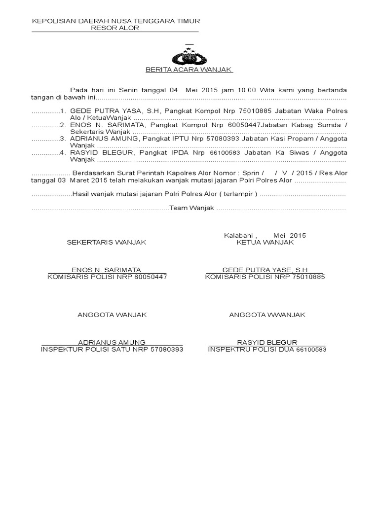 Berita Acara Wanjak | PDF