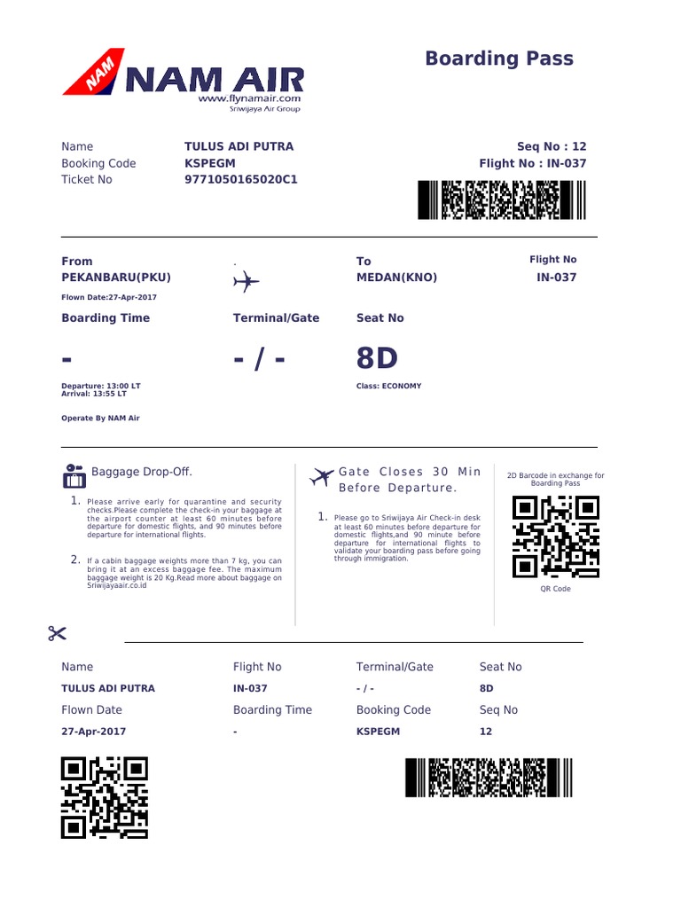 Boarding Pass: Name Booking Code Ticket No | PDF | Airlines | Aviation