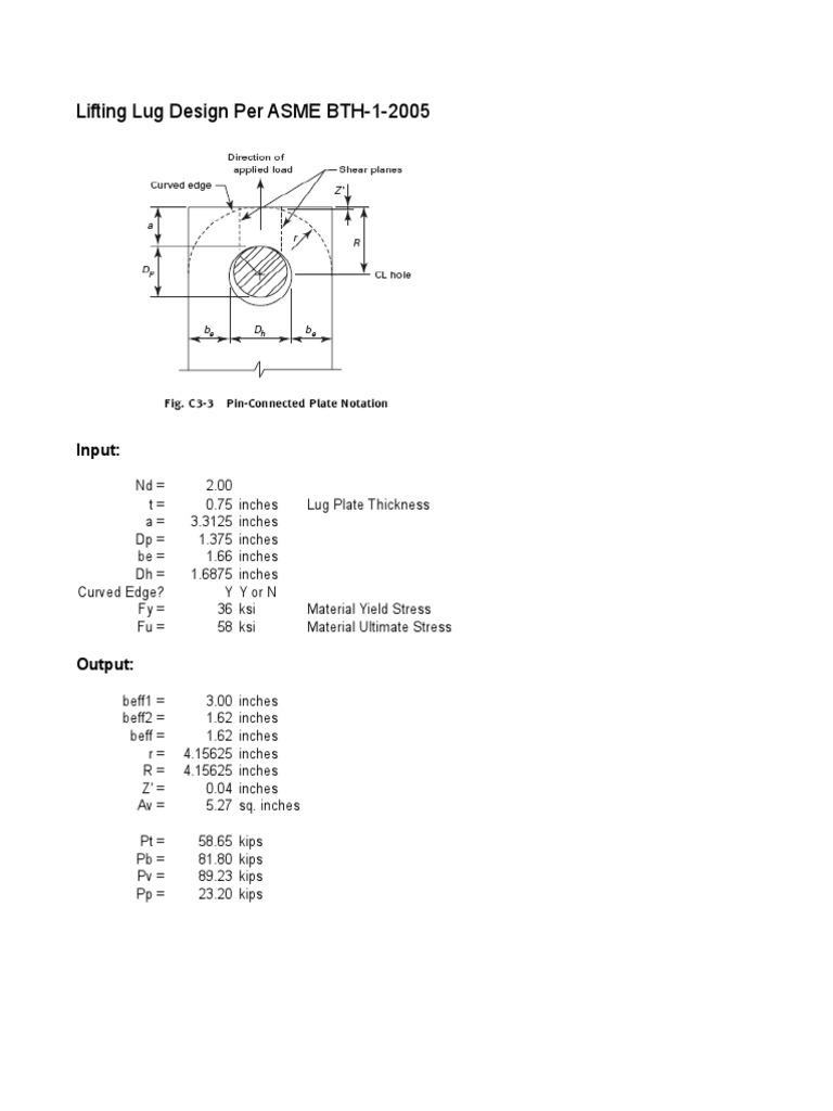 Lifting Lug Design Per ASME BTH-1-2005: Input | Download Free PDF ...