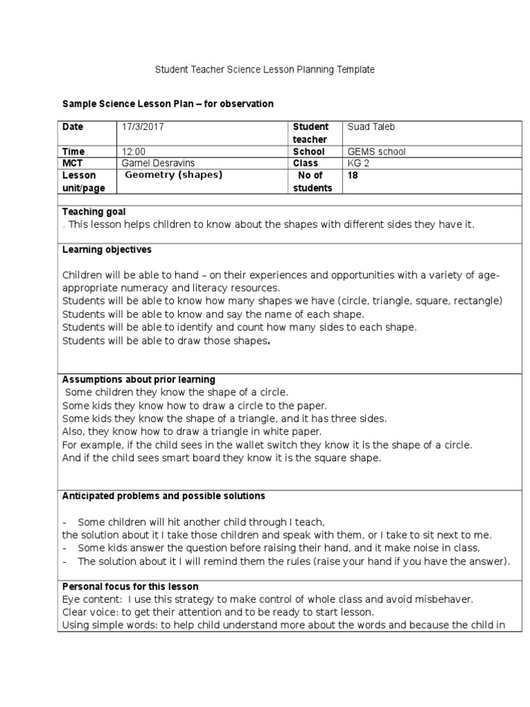 Science Lesson Plan: Geometry for Kids | PDF | Shape | Lesson Plan