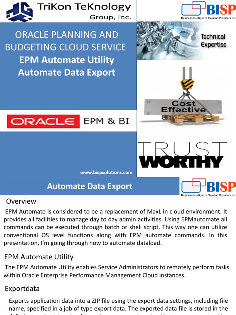 Oracle Planning and Budgeting Cloud Service EPM Automate Data Export | PDF Oracle Planning and Budgeting Cloud Service EPM Automate Data Export | PDF