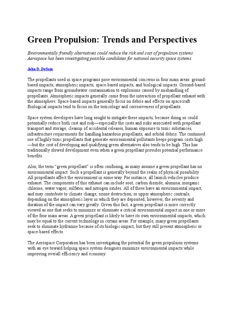 Green Propulsion: Trends and Perspectives | Download Free PDF ...
