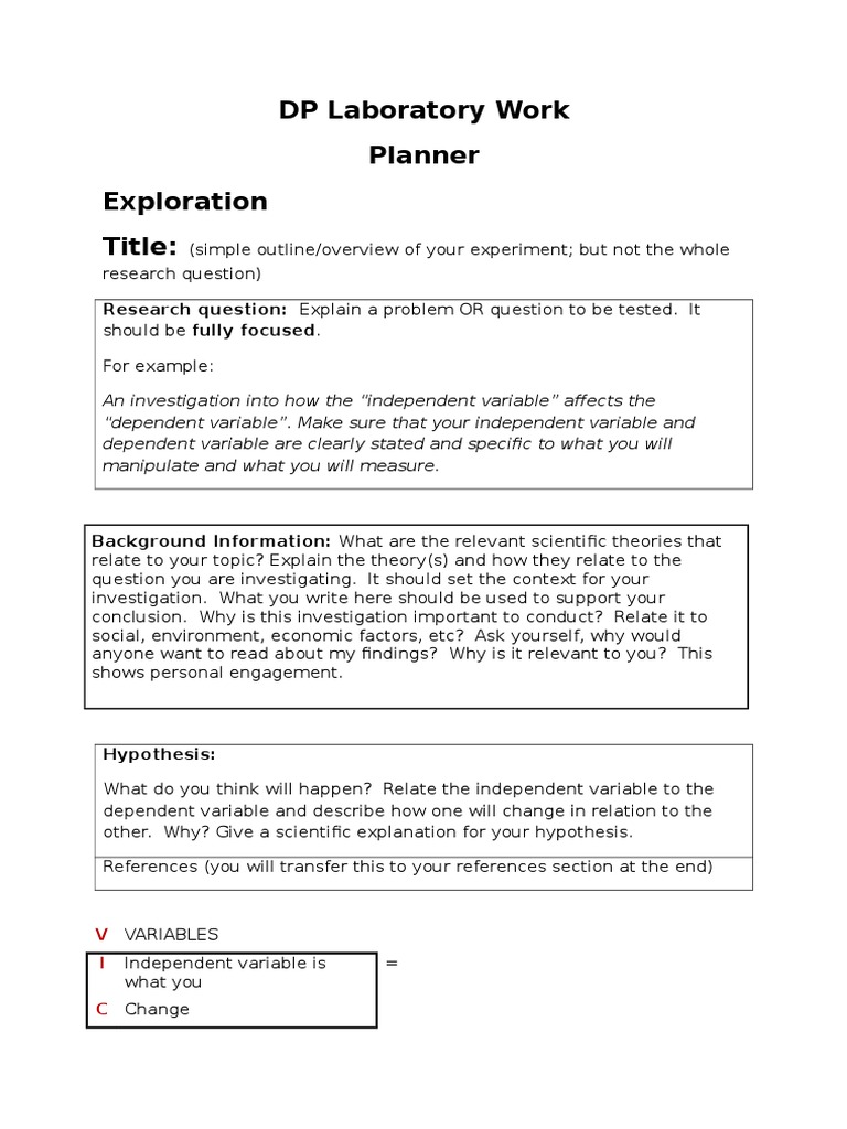 DP Laboratory Work Planner Exploration Title:: Research Question ...