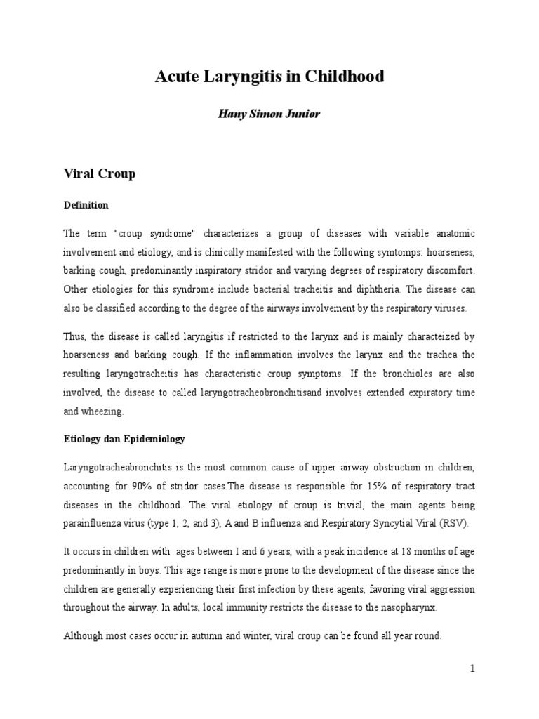 Acute Laryngitis in Childhood | PDF | Epidemiology | Clinical Medicine