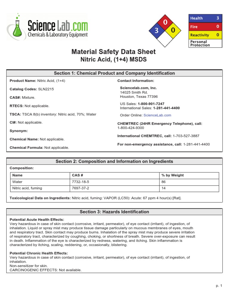 MSDS Asam Nitrat | PDF | Toxicity | Nitric Acid