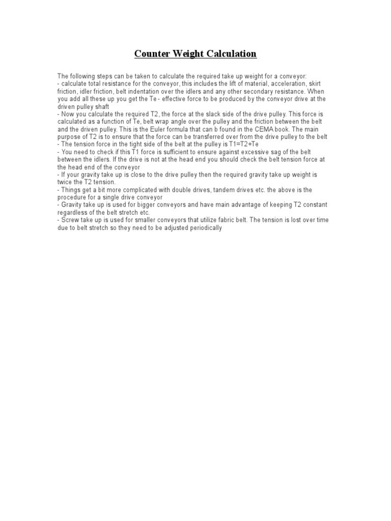 Belt Conveyor Counter Weight | PDF