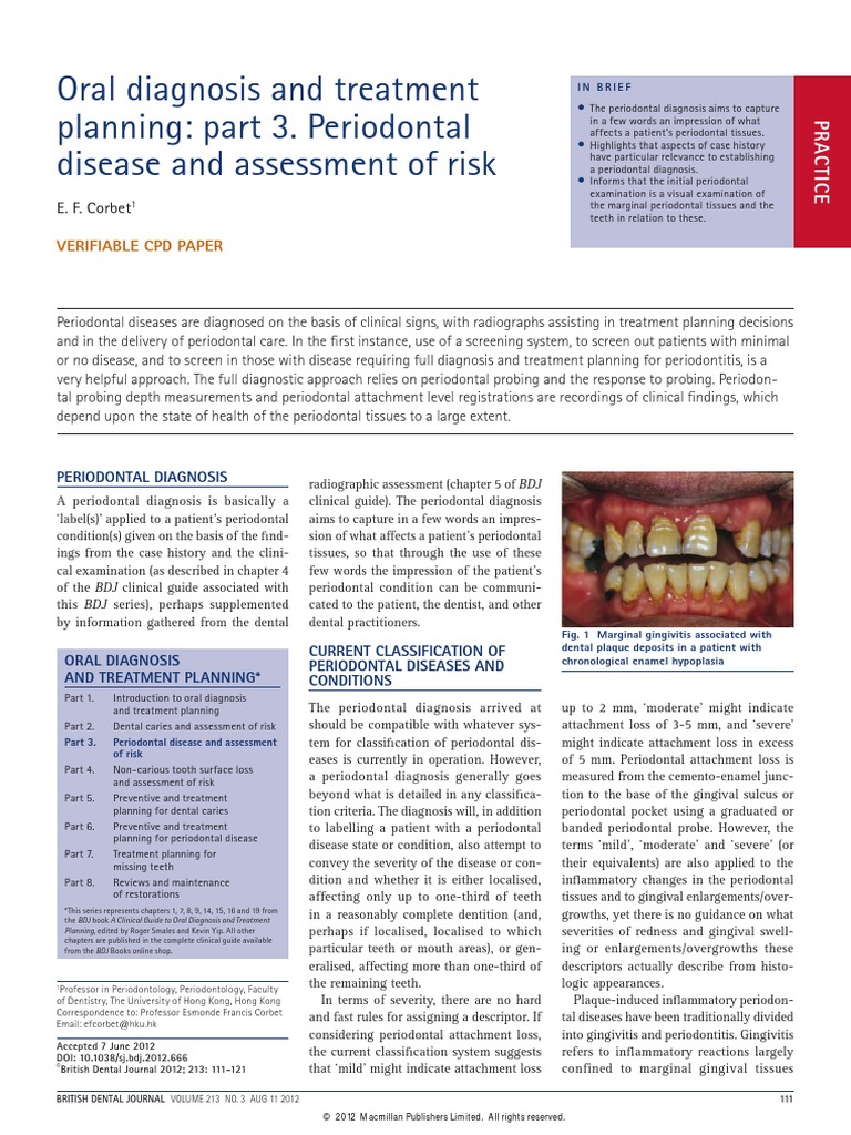Oral diagnosis and treatment planning: part 3. Periodontal disease and ...