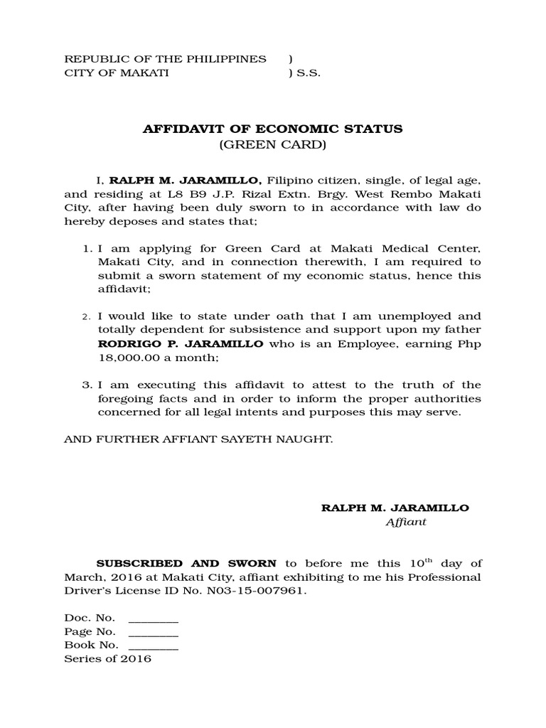 Affidavit of Economic Status | PDF
