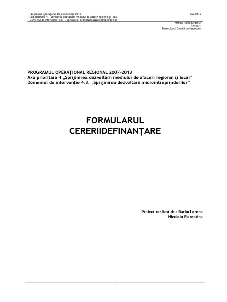 Cerere de Finantare Exemplu Por