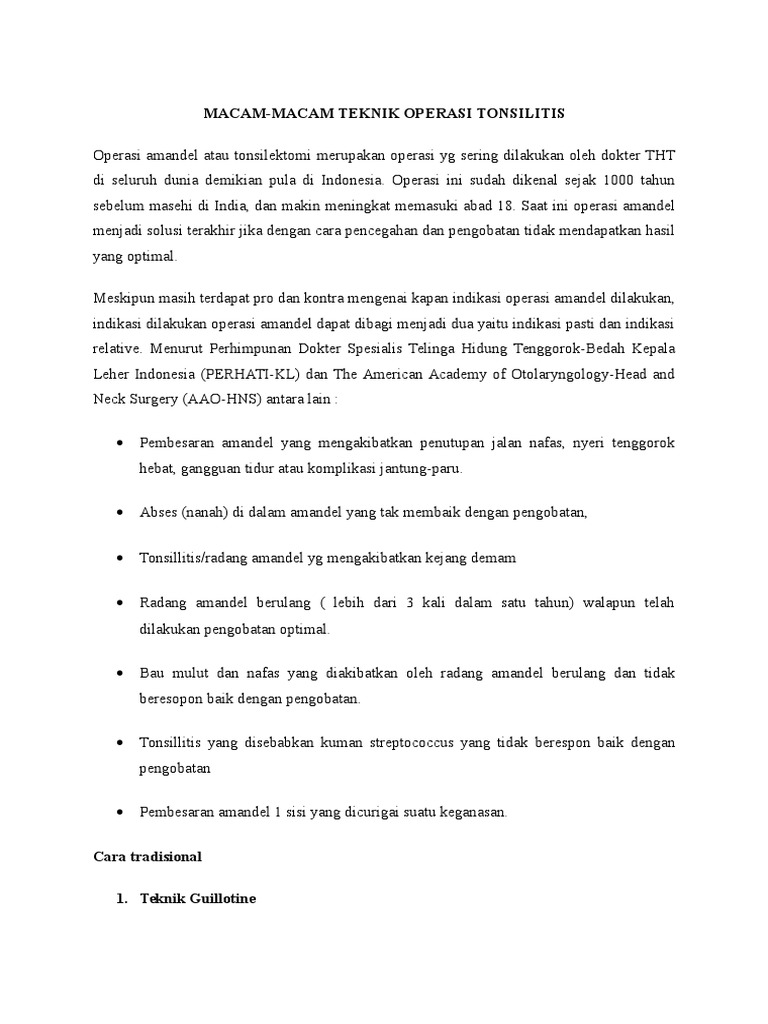 Macam-Macam Operasi Tonsil | PDF