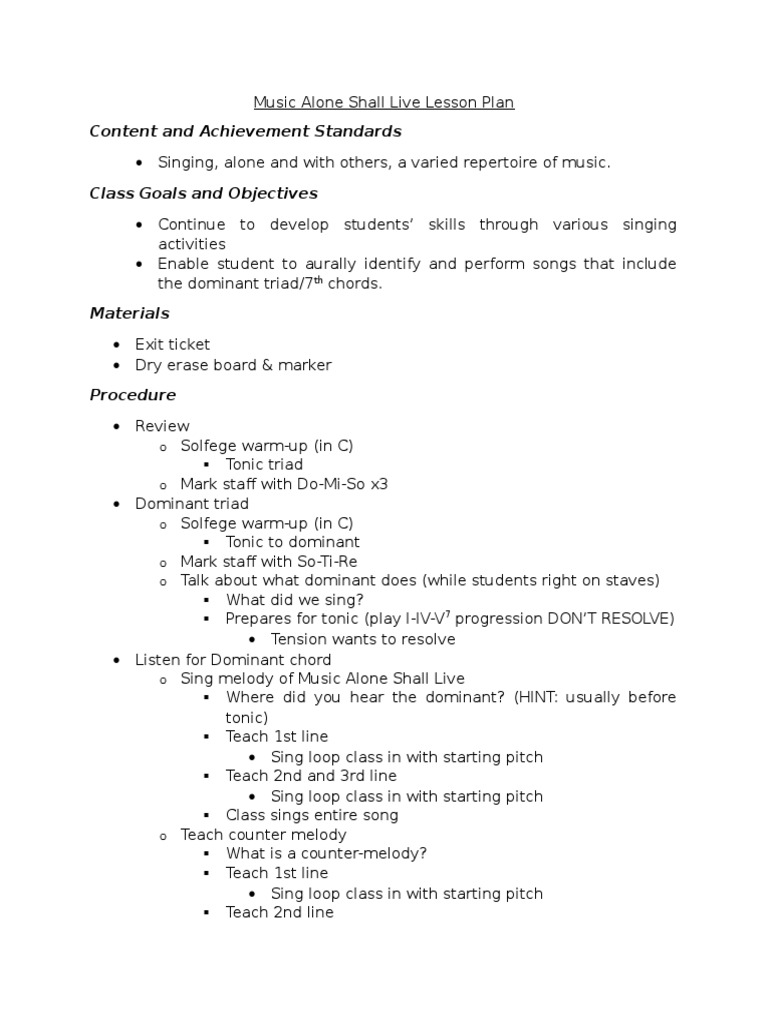 Music Alone Shall Live Lesson Plan | PDF