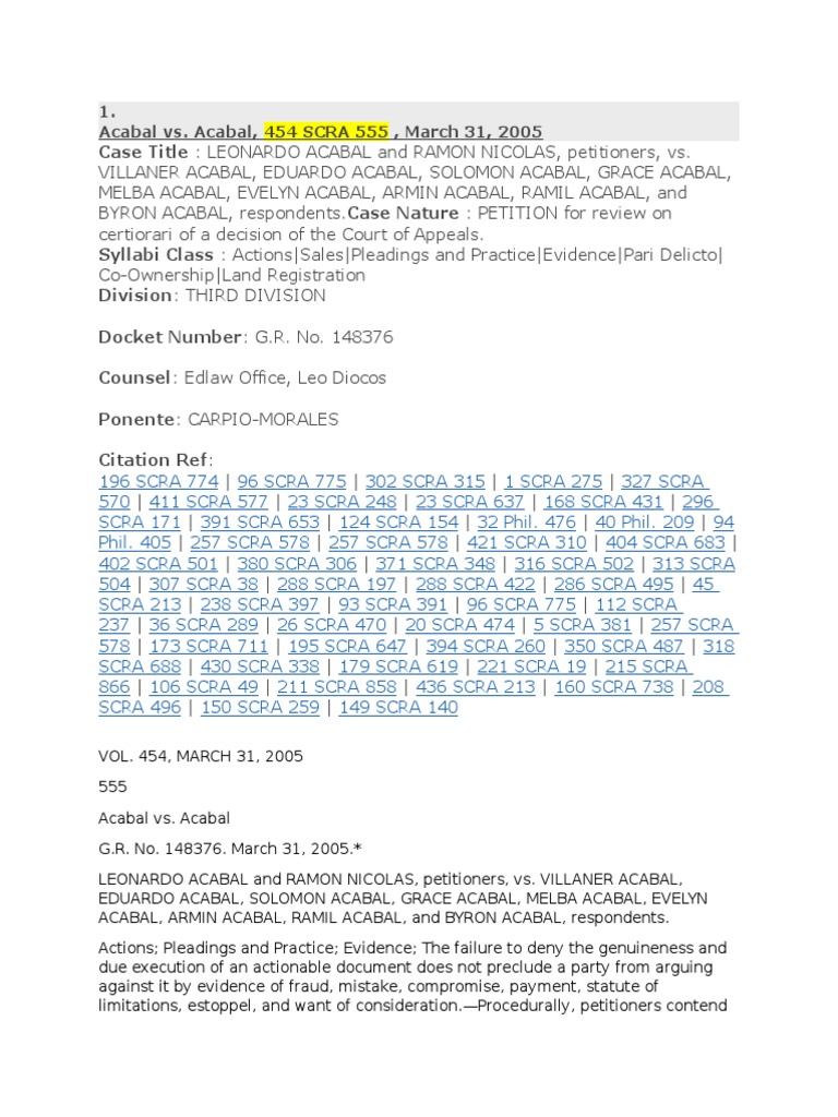 Acabal vs. Acabal 454 Scra 555 | PDF | Burden Of Proof (Law) | Virtue