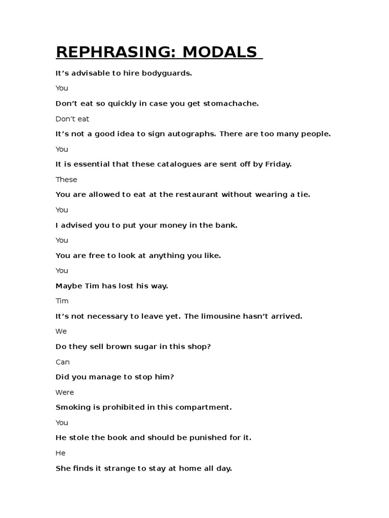 REPHRASING Modals 2ºbachiller | PDF | Leisure