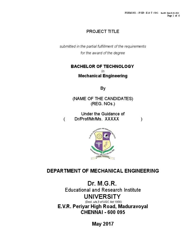 Format for Final Year Projects_2017 | Typefaces | Academia