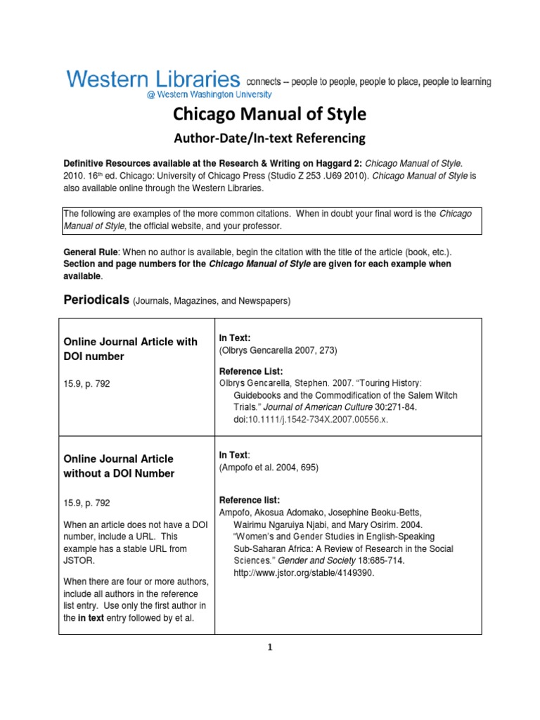 Chicago Manual of Style: Author-Date/In-text Referencing | PDF ...