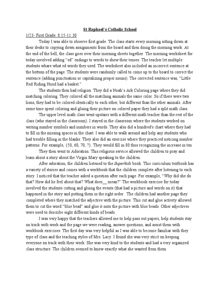 Ed 1100 Sitevisitnotes | PDF | Classroom | Reading (Process)