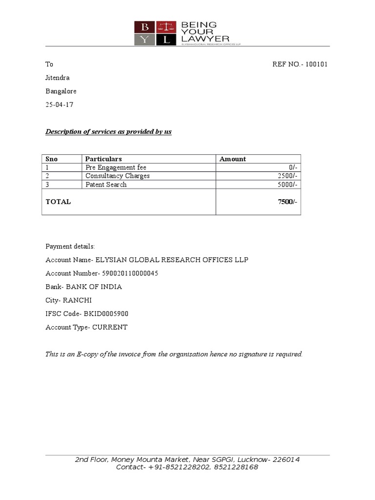 Description of Services As Provided by Us: Sno Particulars Amount | PDF