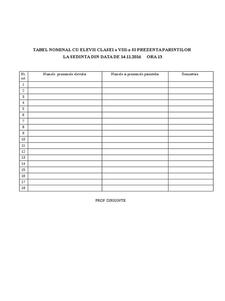 Tabel-Sedinta Cu Parintii | PDF