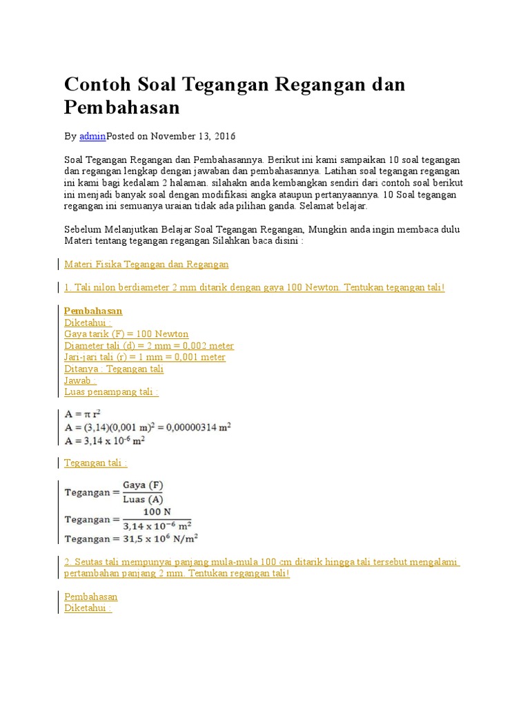 Contoh Soal Tegangan dan Regangan | PDF