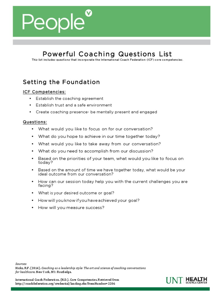 Powerful Coaching Questions | PDF | Goal | Applied Psychology