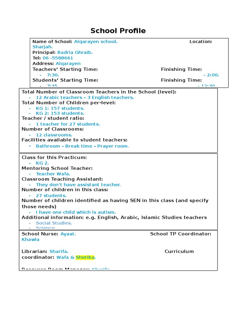 School Profile | PDF | Lesson | Classroom