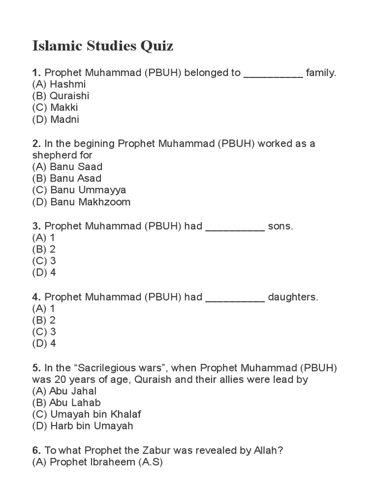 Islamic Studies 150 MCQs | PDF | Surah | Muhammad