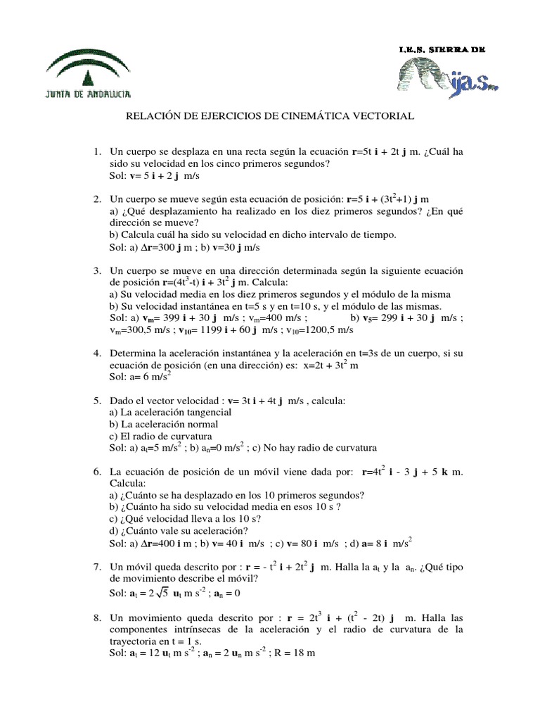 Ejercicios Cinemática Vectorial | PDF | Velocidad | Aceleración