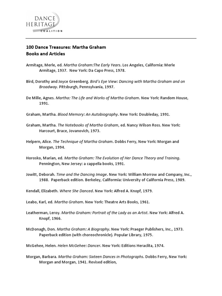 100 Dance Treasures: Martha Graham Books and Articles: Broadway ...