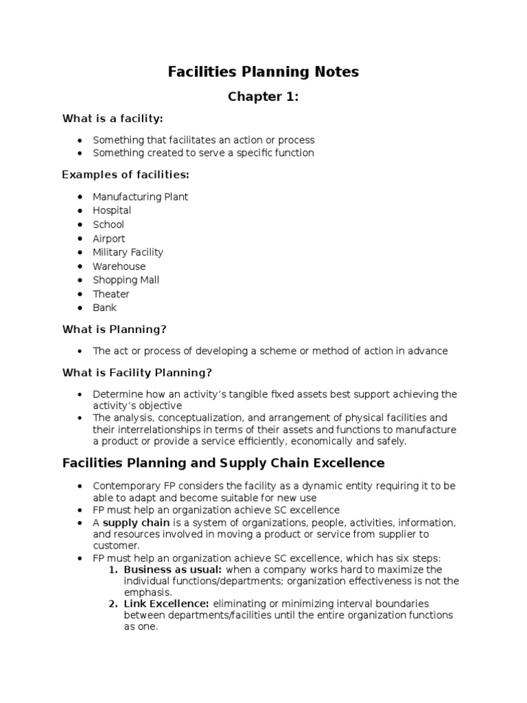 Facilities Planning Notes: What Is A Facility | PDF | Supply Chain ...