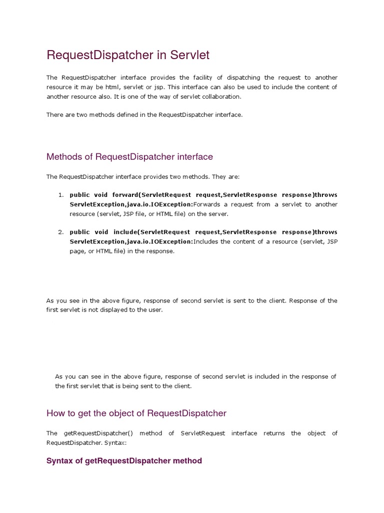 RequestDispatcher in Servlet | PDF | Java Servlet | Java Server Pages