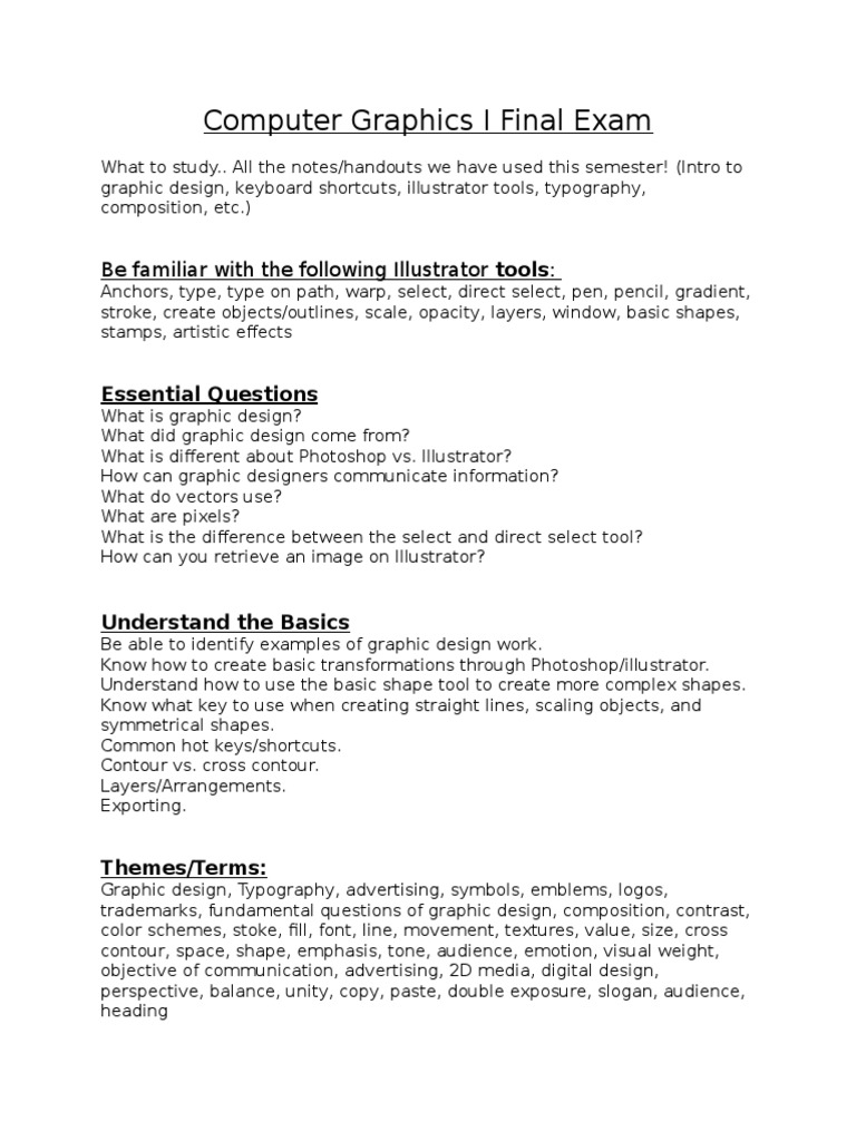 Computer Graphics I Exam Study Guide | PDF